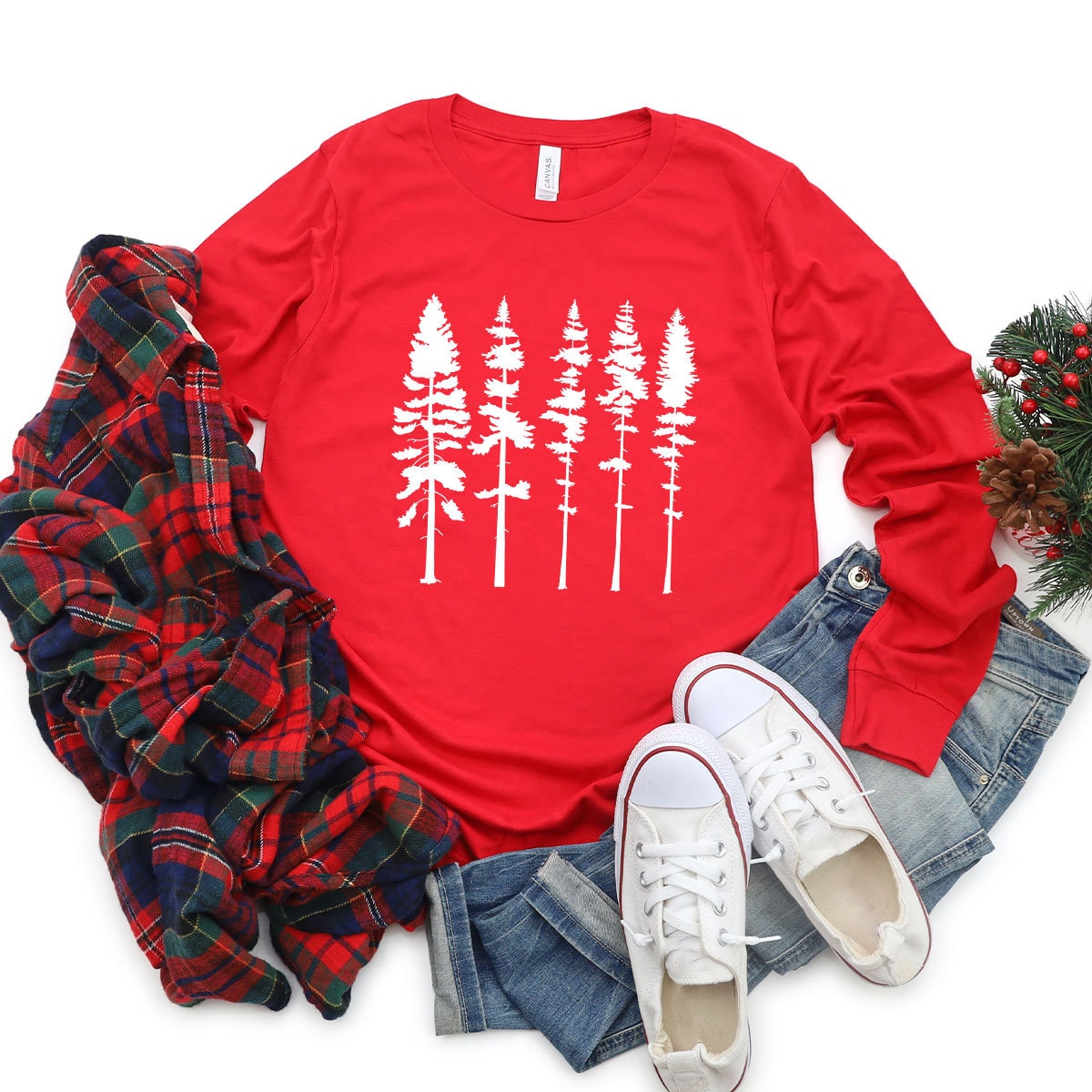 Pine Tree Long Sleeve Shirt, Pine Tree Long Sleeve Shirt, Hiking Long ...