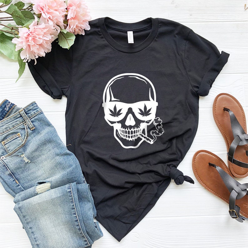 Skull Smoking Joint Shirt Weed Shirt Skull Smoking Weed - Etsy