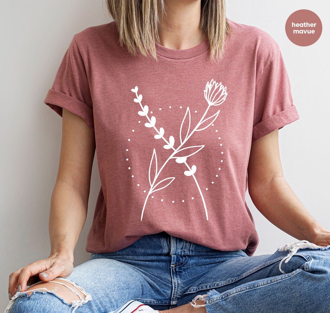 Minimalist Shirts, Floral Design Tshirt, Aesthetic Tshirts, Botanical Gifts, Inspirational Women ...