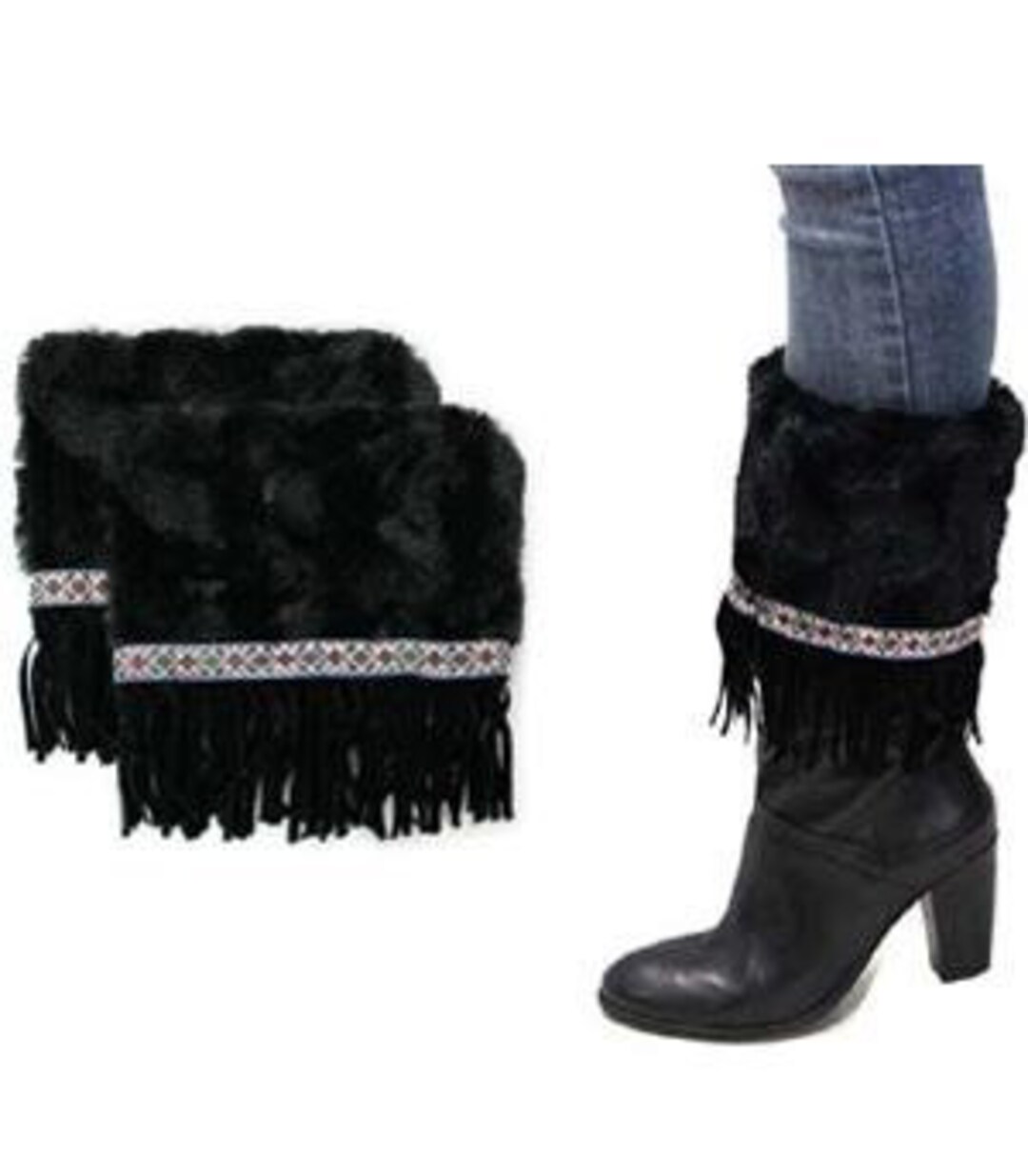 Faux Fur Fringed Boot Topper Boot Sock Boot Jewelry Boot Cuff Brown or ...
