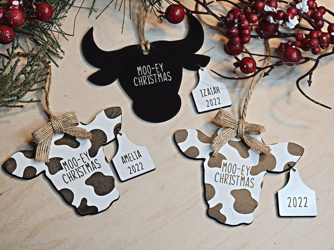 Personalized Cow Christmas Ornament Bull Ear Tag Ornaments - Etsy