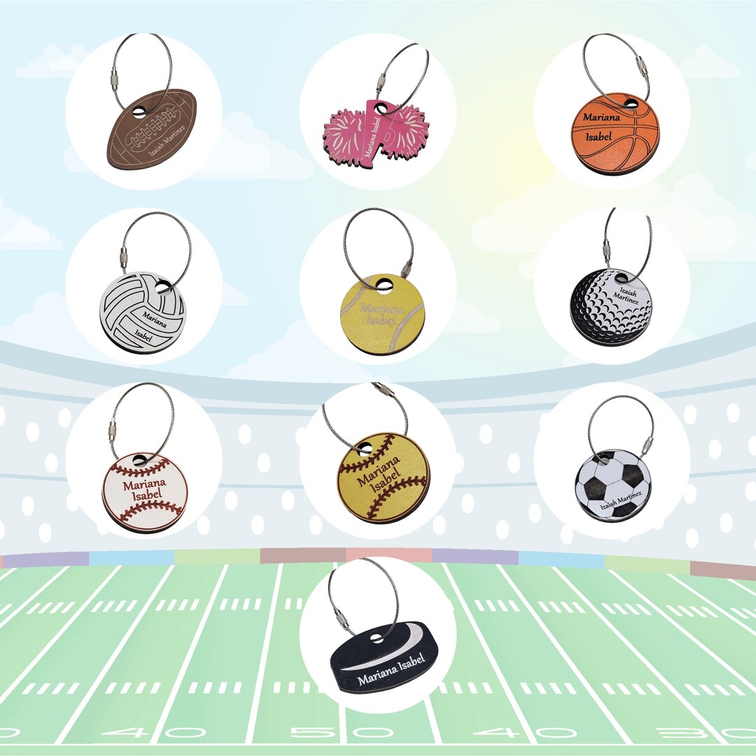 Personalized Sports Bag Tags - Cheerleading Name Tag - School Tags ...