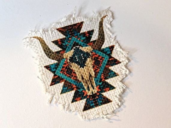 Aztec Bull Skull Frayed Hat Patch Distressed Patch for Hats | Etsy