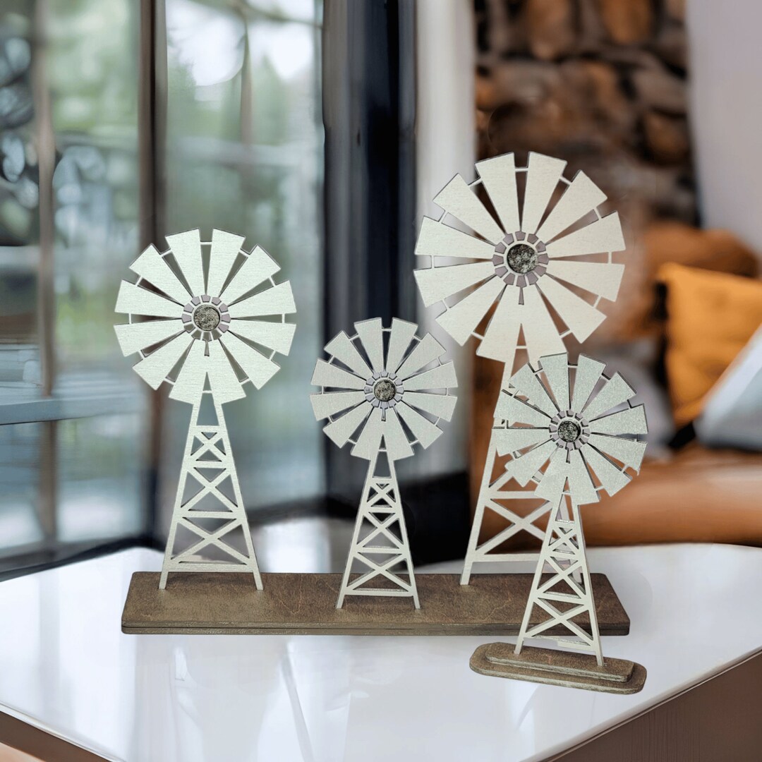 Farmhouse Decor Silver Windmill Stand Windmill Home Decor Wood Windmill ...