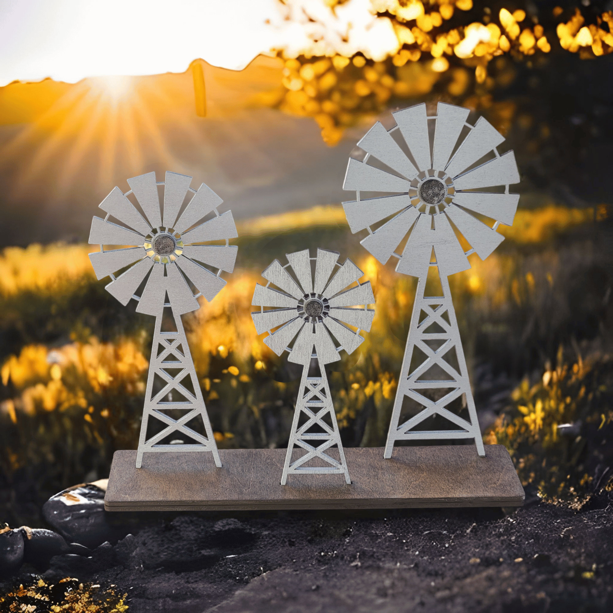 Farmhouse Decor - Silver Windmill Stand - Windmill Home Decor - Wood ...