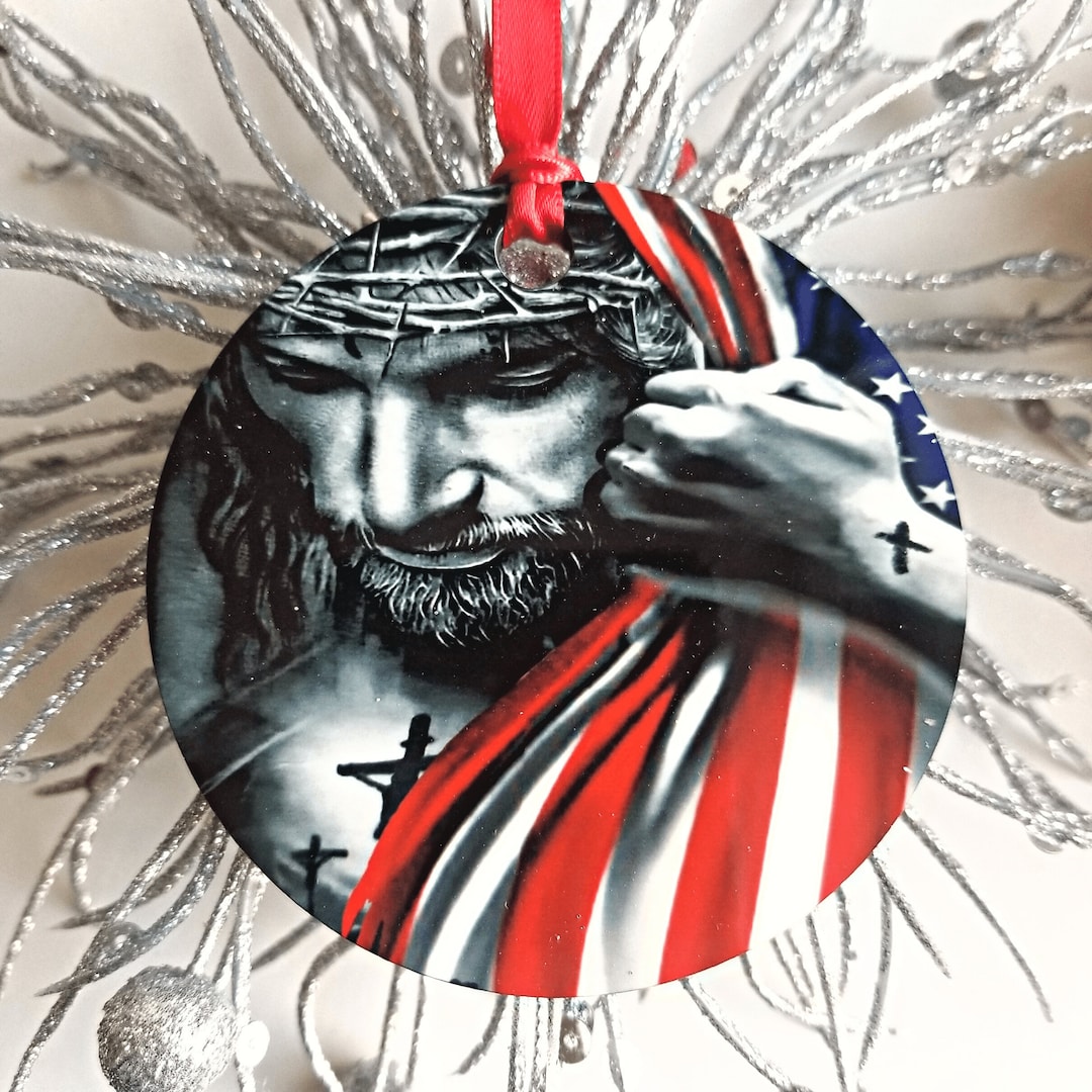 Patriotic Jesus Flag Ornament - American Flag Ornament - Christmas ...