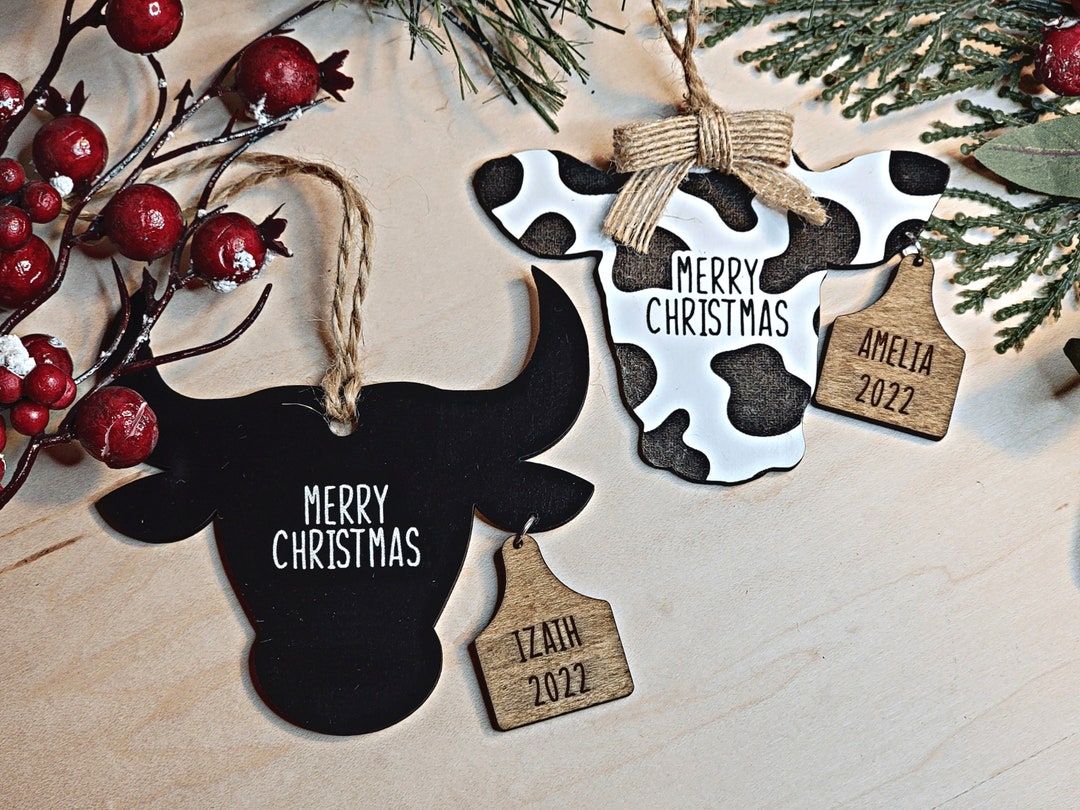 Personalized Cow Christmas Ornament Bull Ear Tag Ornaments - Etsy