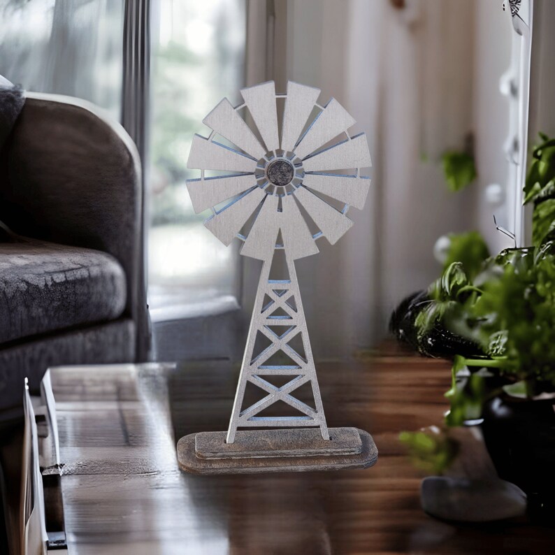 Farmhouse Decor Silver Windmill Stand Windmill Home Decor - Etsy