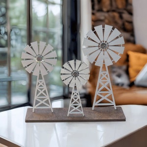 Farmhouse Decor - Silver Windmill Stand - Windmill Home Decor - Wood ...