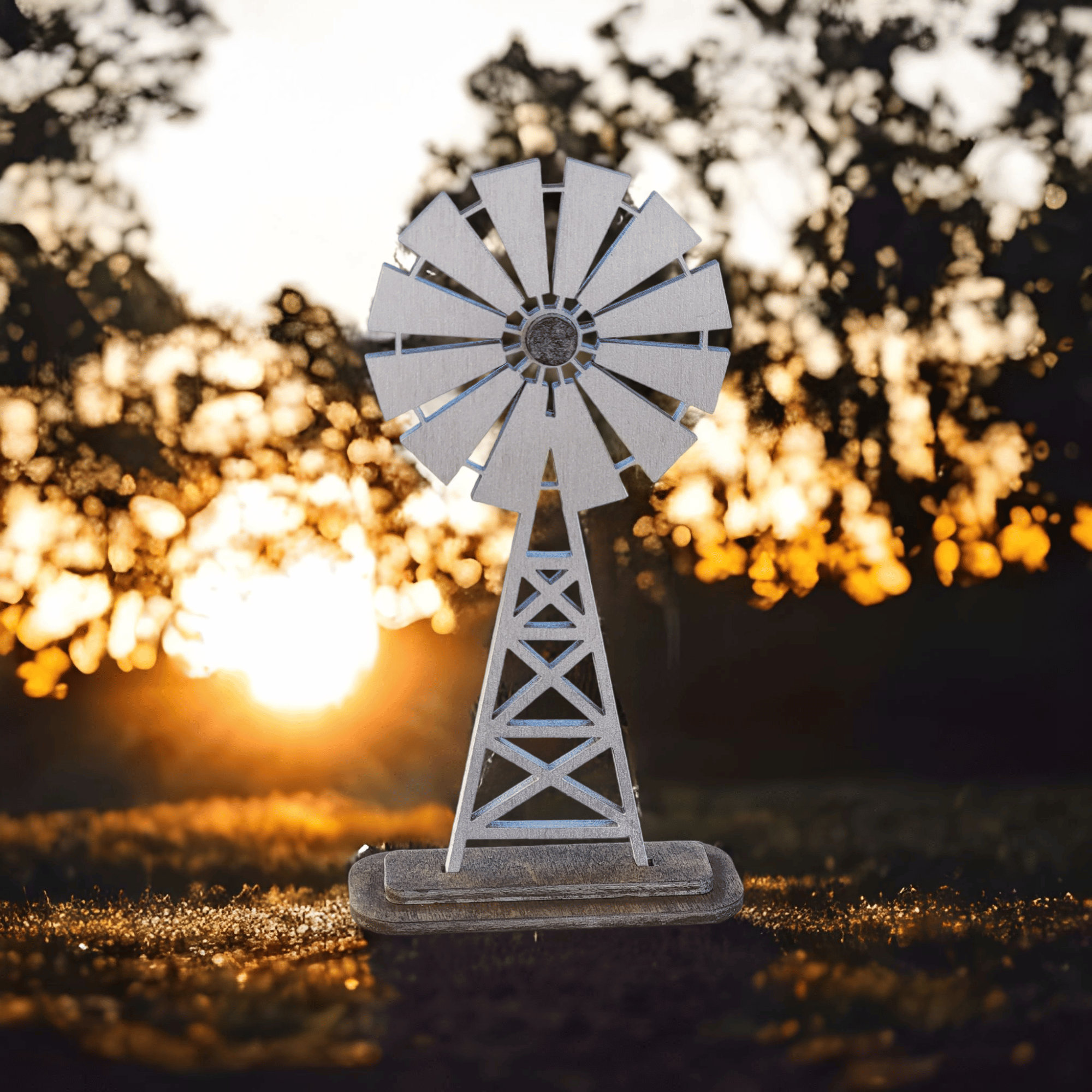 Farmhouse Decor - Silver Windmill Stand - Windmill Home Decor - Wood ...