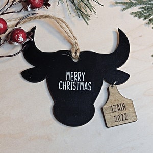 Personalized Cow Christmas Ornament - Bull Ear Tag Ornaments - Merry ...