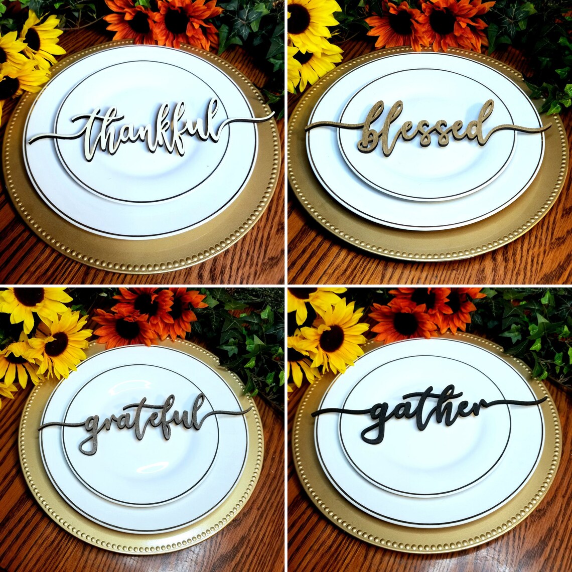 Thanksgiving Decor Plate Words Set of 4 Holiday Table Decor | Etsy