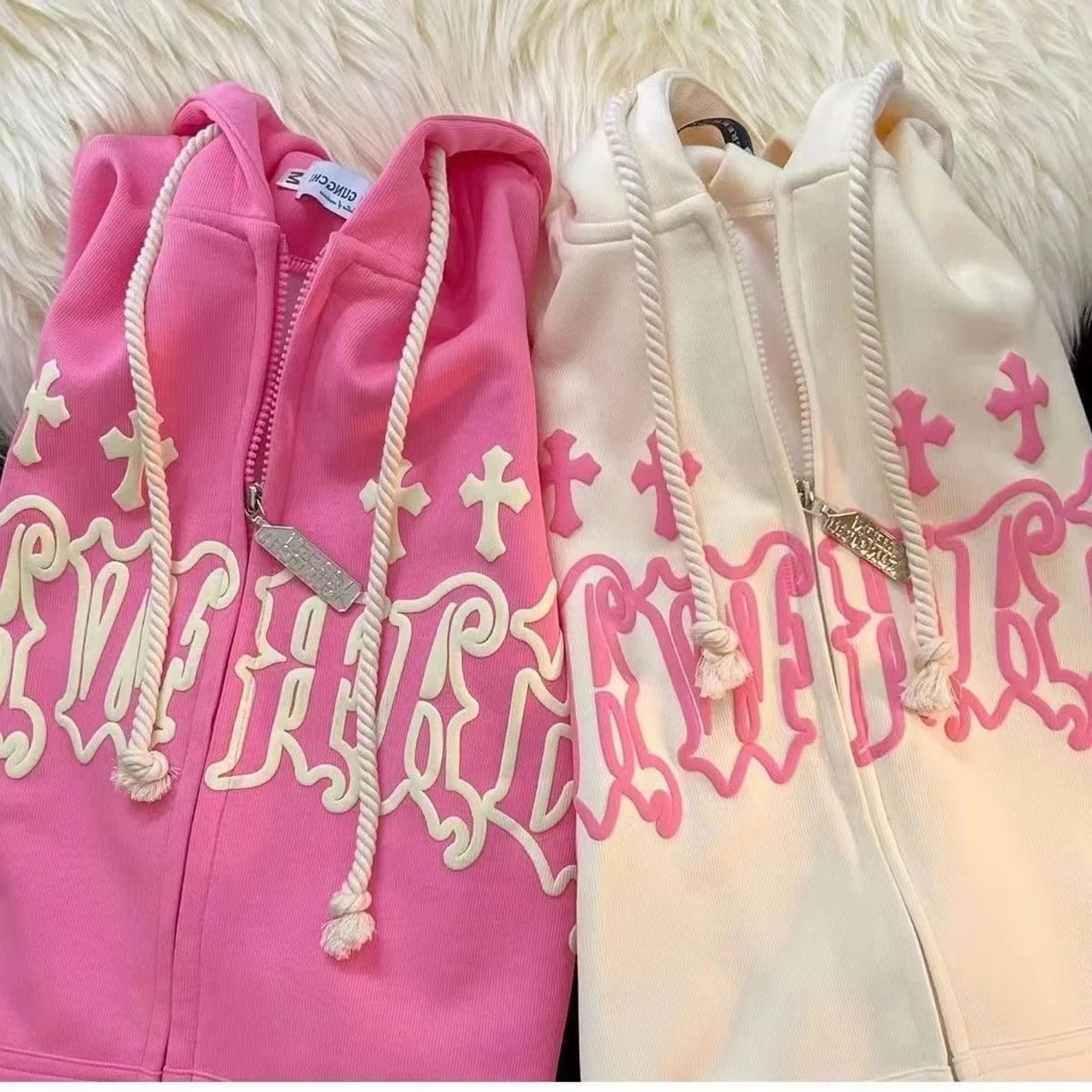 Hip Hop Harajuku Kawaii Cross Hoodie Y2K Zip up Sweatshirt - Etsy