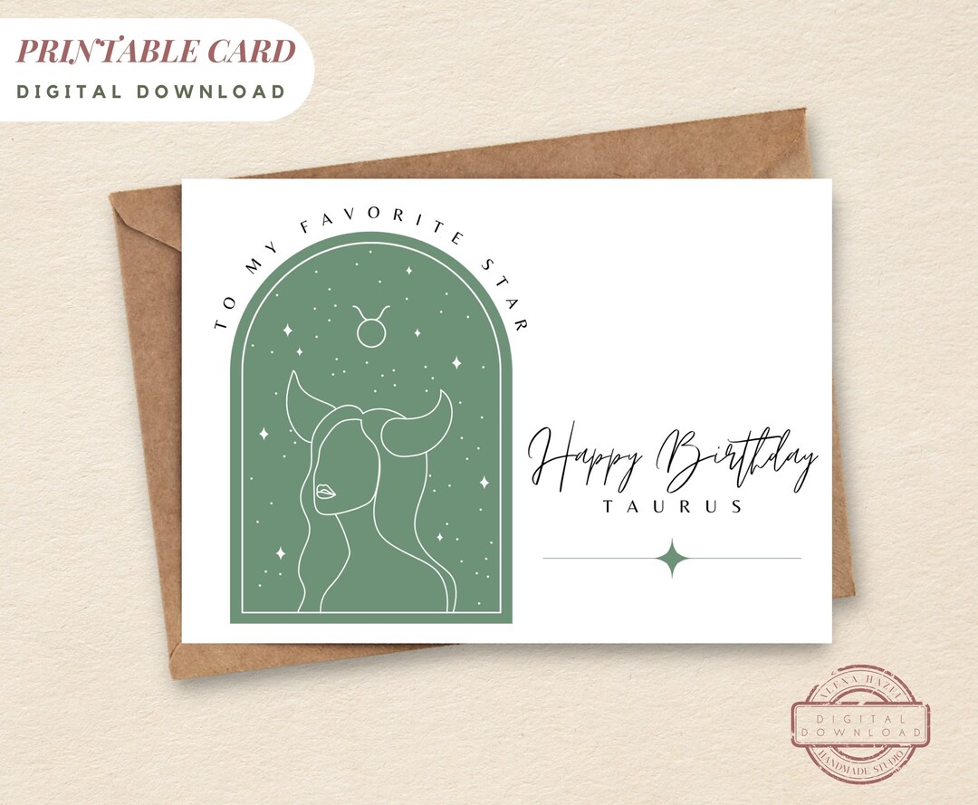 PRINTABLE Birthday Card Birthday TAURUS Horoscope Instant Download ...