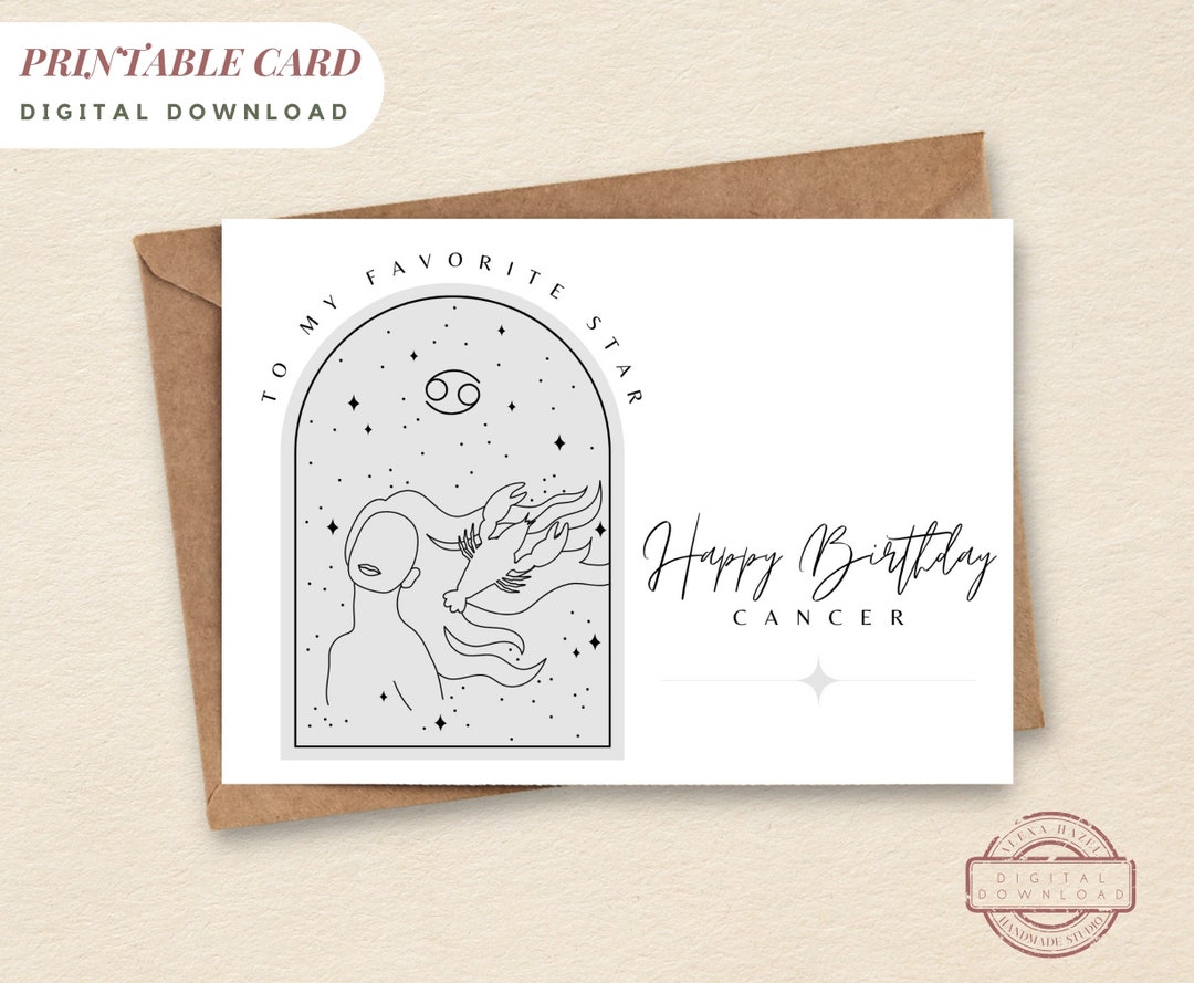 PRINTABLE Birthday Card Birthday CANCER Horoscope Instant Download ...