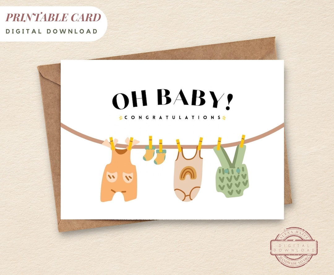 Oh Baby Congratulations Card: Baby Clothesline Printable (PDF) - Etsy