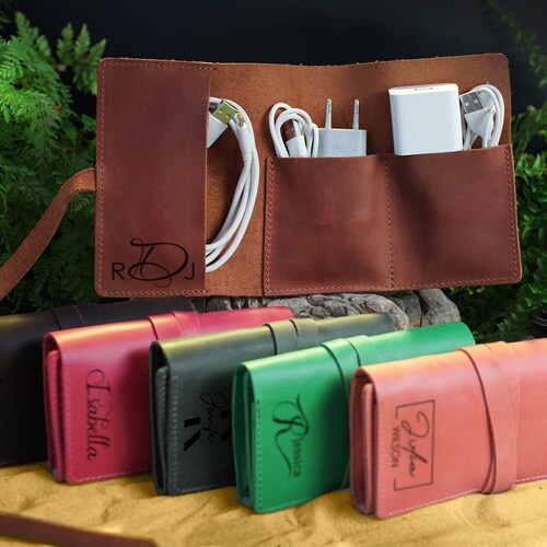 Leather Cable Organizer Custom Travel Organizer Personalized - Etsy