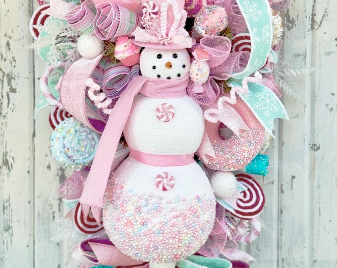 Pink Snowman Winter Swag, Sweet Treats Swag, Pink Christmas Swag, Donut ...