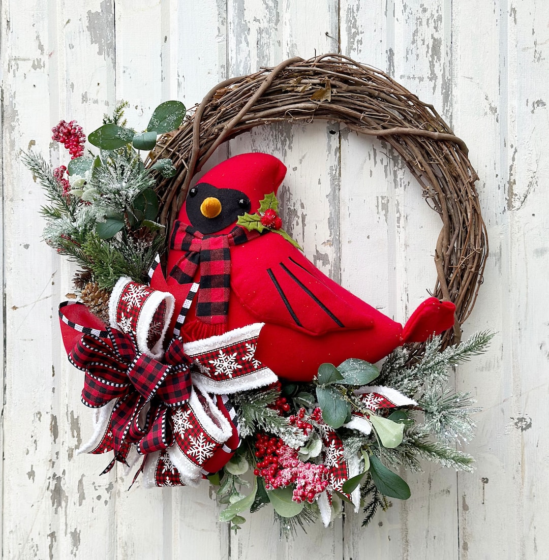Cardinal Rememberance Holiday Wreath, Grapevine Cardinal Wreath ...