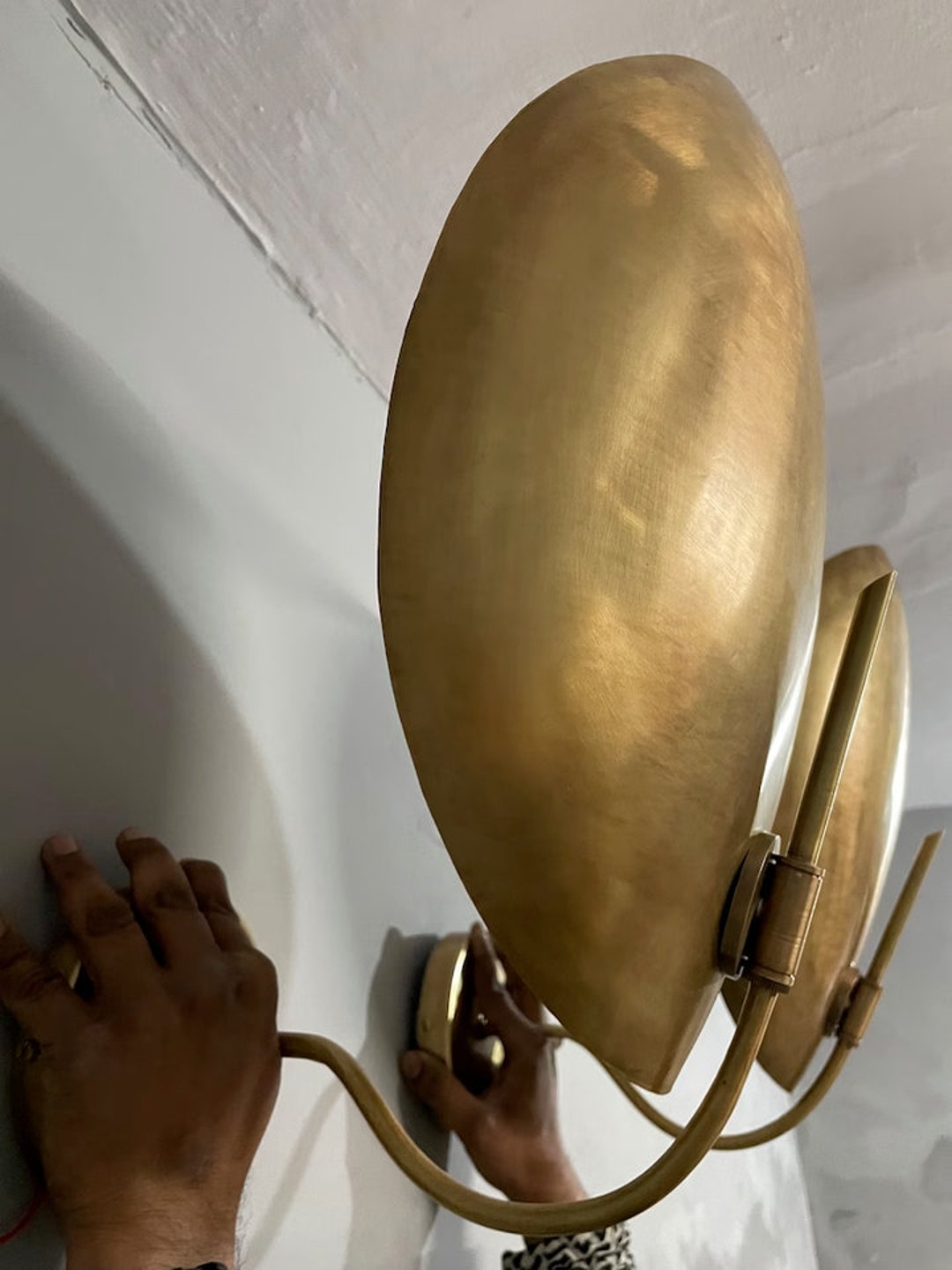 Pair of Light Curved Shades Solid Brass Wall Mid Century Modern Raw ...