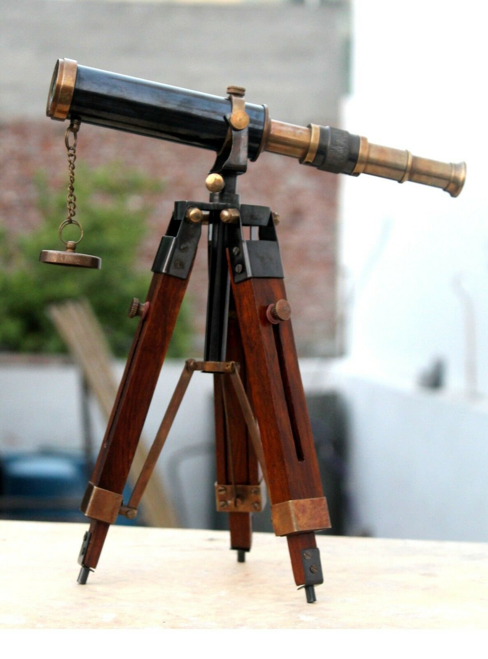 Brass Telescope W/wooden Adjustable Tripod Working Astrolabe Telescope ...