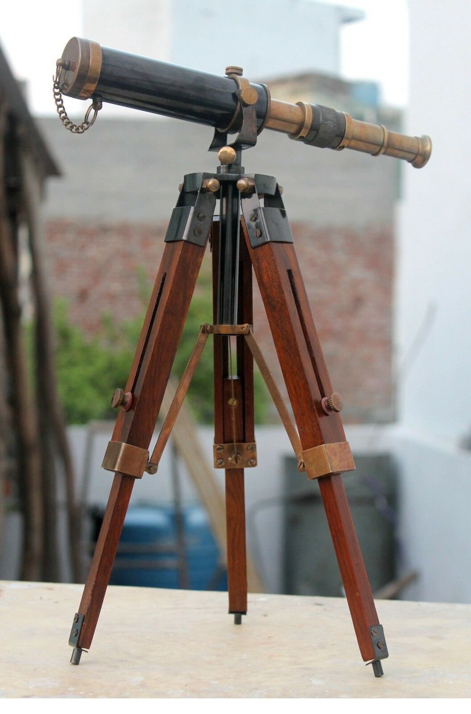 Brass Antique Telescope W/wooden Adjustable Tripod Working - Etsy