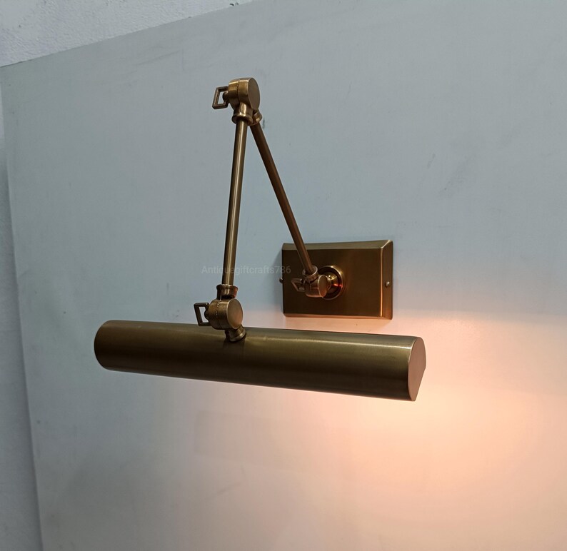 Brass Double Library Picture Light: Adjustable 12