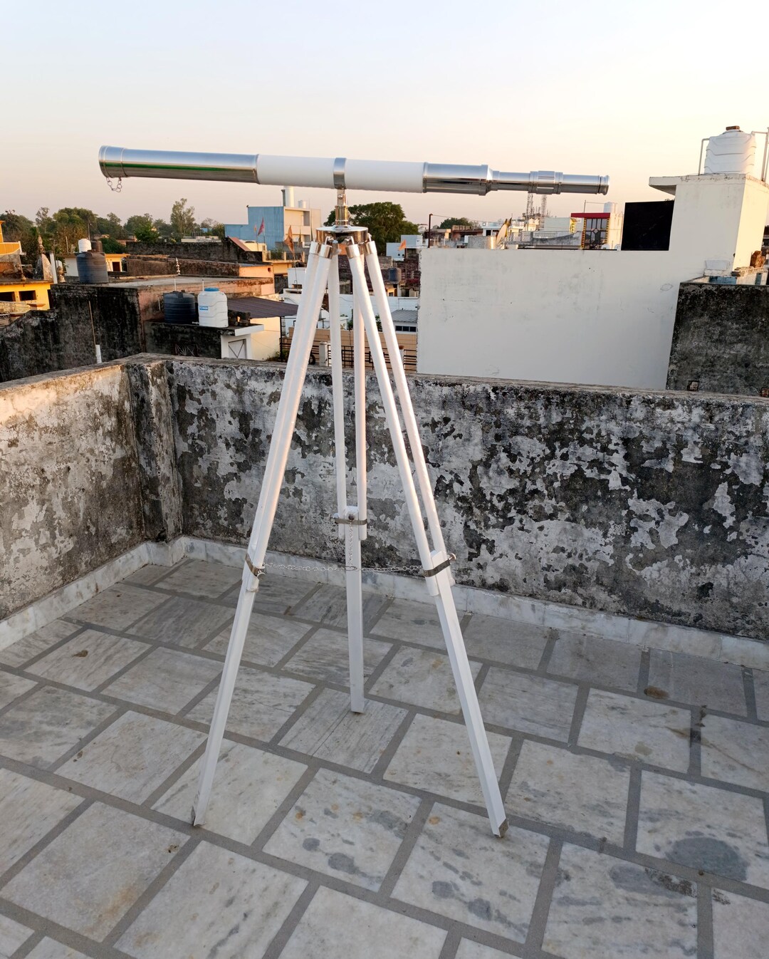 Admirals Floor Standing Chrome With White Leather Telescope Wooden ...