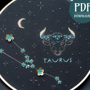 Taurus Zodiac Hand Embroidery Pattern Downloadable PDF | Etsy