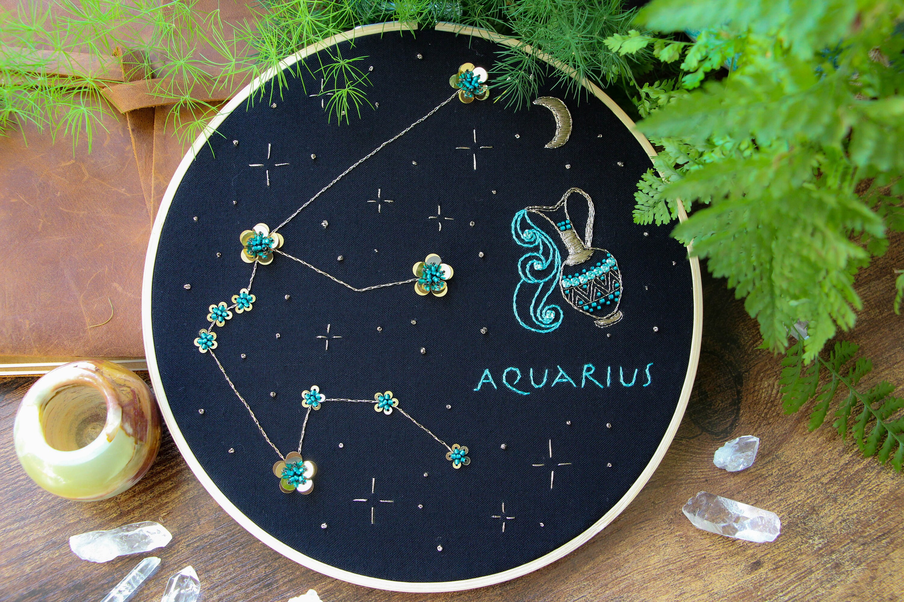 Aquarius Zodiac Hand Embroidery Pattern Downloadable PDF - Etsy