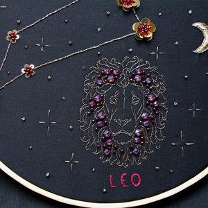 Leo Zodiac Hand Embroidery Pattern, Downloadable PDF, Beginner Bead ...