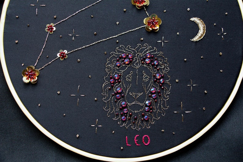 Leo Zodiac Hand Embroidery Pattern Downloadable PDF Beginner | Etsy
