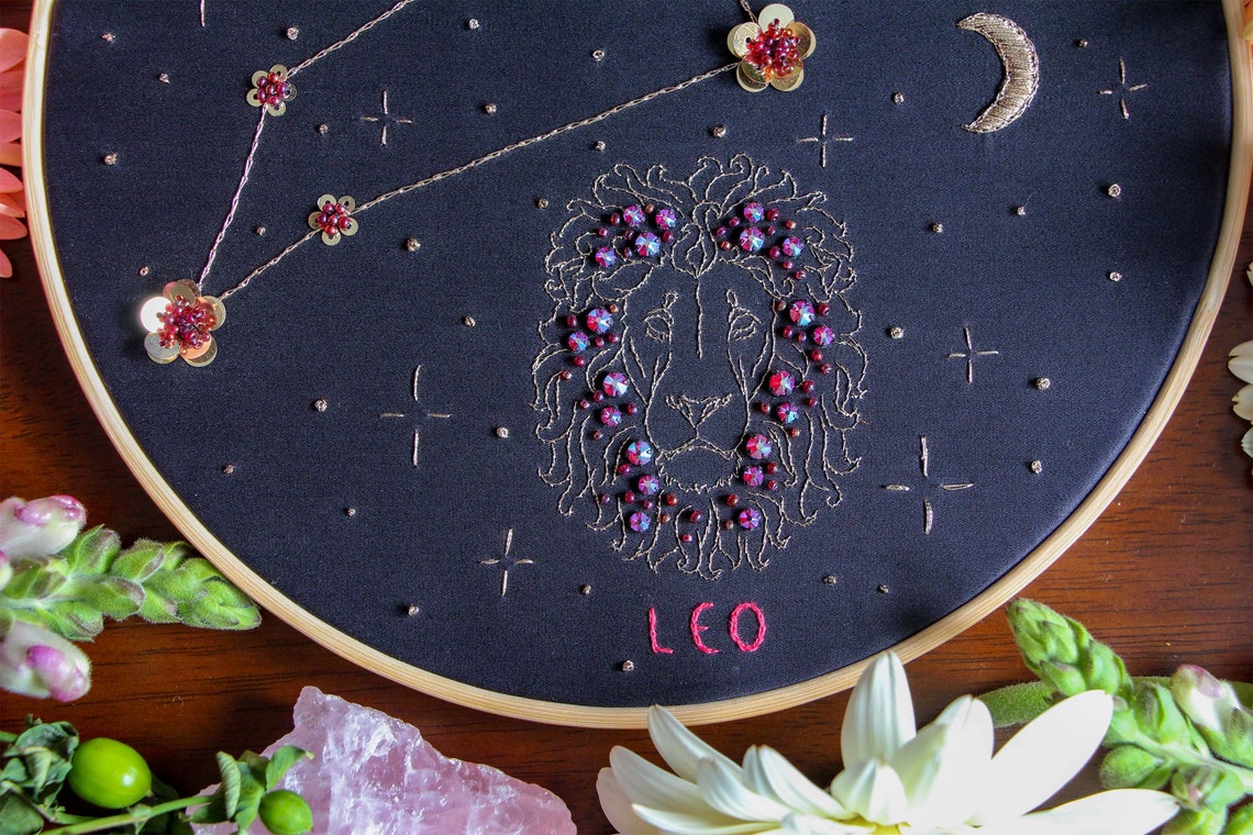 Leo Zodiac Hand Embroidery Pattern Downloadable PDF Beginner - Etsy