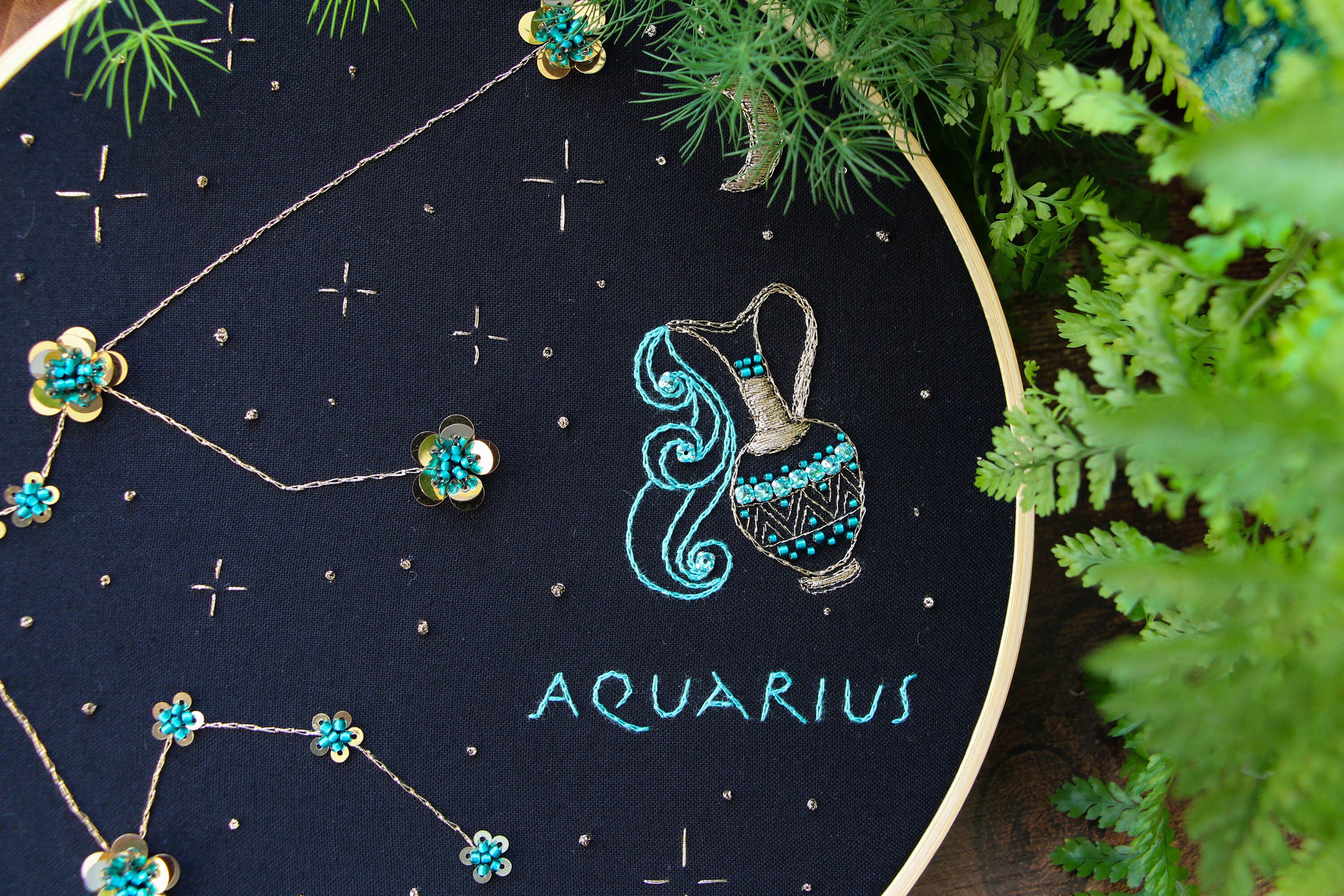 Aquarius Zodiac Hand Embroidery Pattern, Downloadable PDF, Beginner ...