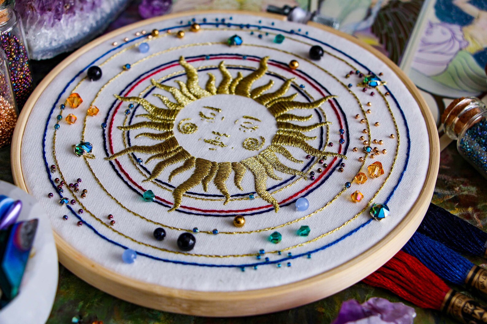 Sun Galaxy Hand Embroidery Pattern, PDF Download, Easy Bead Embroidery ...