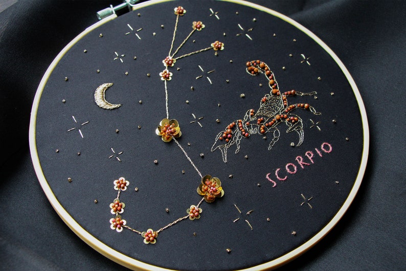 Scorpio Zodiac Hand Embroidery Pattern Downloadable PDF - Etsy