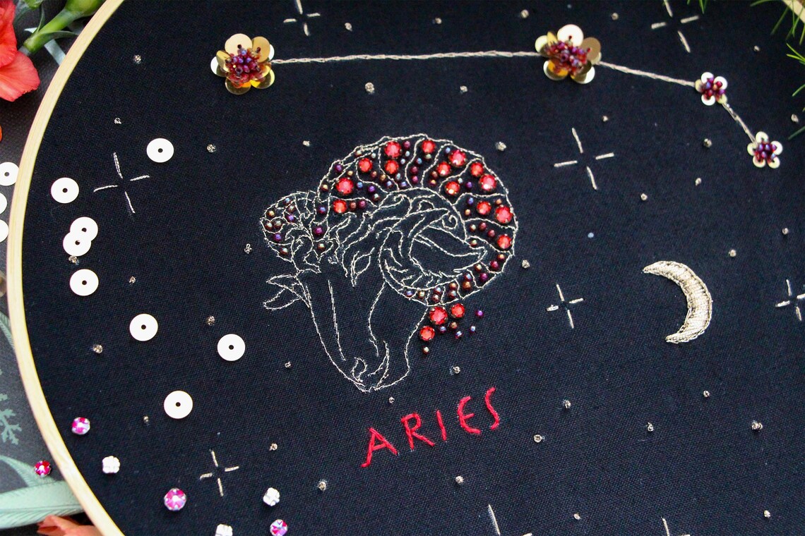 Aries Zodiac Hand Embroidery Pattern Downloadable PDF DIY - Etsy