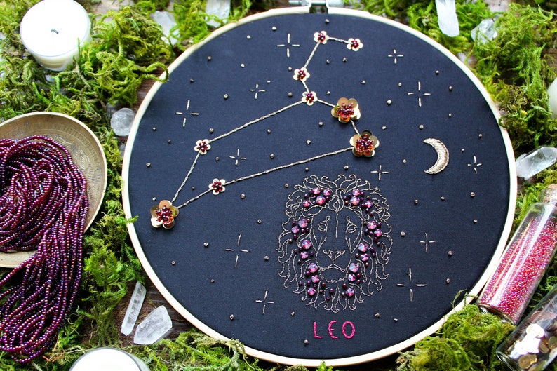 Leo Zodiac Hand Embroidery Pattern Downloadable PDF Beginner | Etsy