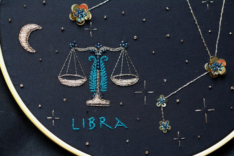 Libra Zodiac Hand Embroidery Pattern, Downloadable PDF, Beginner Bead ...