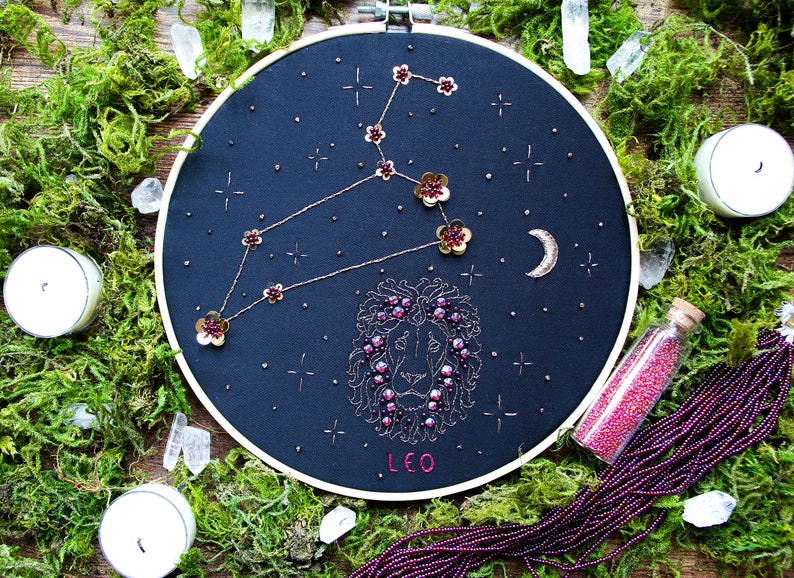 Leo Zodiac Hand Embroidery Pattern Downloadable PDF Beginner - Etsy