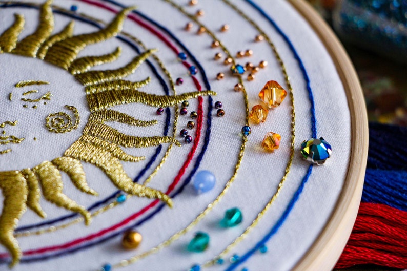 Sun Galaxy Hand Embroidery Pattern, PDF Download, Easy Bead Embroidery ...
