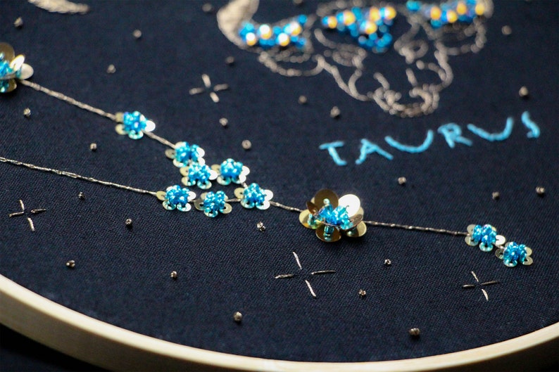 Taurus Zodiac Hand Embroidery Pattern, Downloadable PDF, Beginner Bead ...