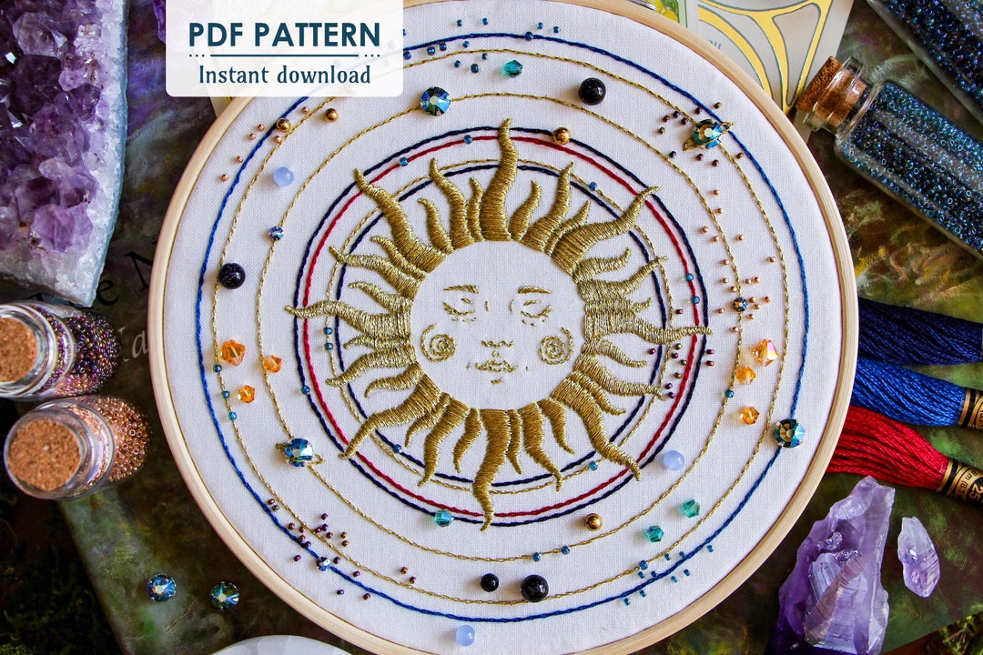Sun Galaxy Hand Embroidery Pattern, PDF Download, Easy Bead Embroidery ...