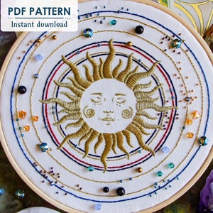 Sun Galaxy Hand Embroidery Pattern, PDF Download, Easy Bead Embroidery ...