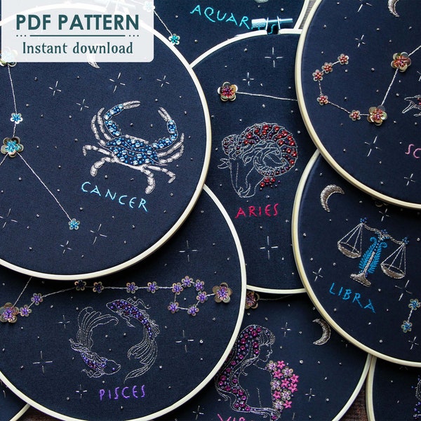 Embroidery Patterns for Zodiac Signs - Etsy