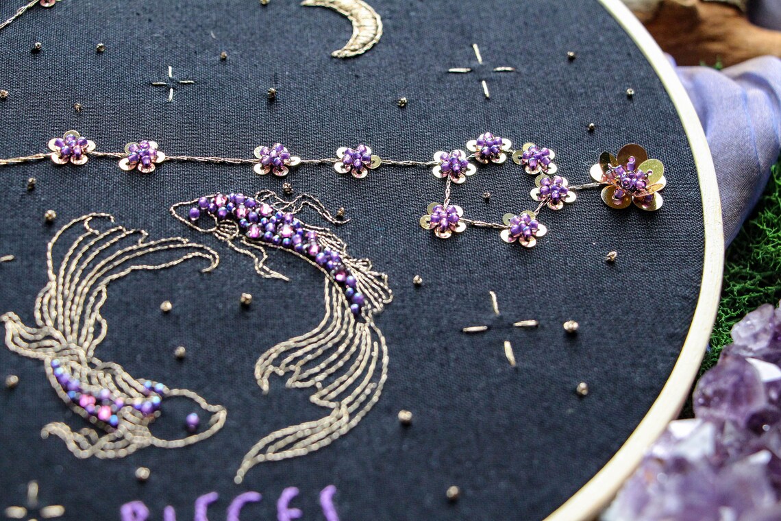 Pisces Zodiac Hand Embroidery Pattern Downloadable PDF - Etsy