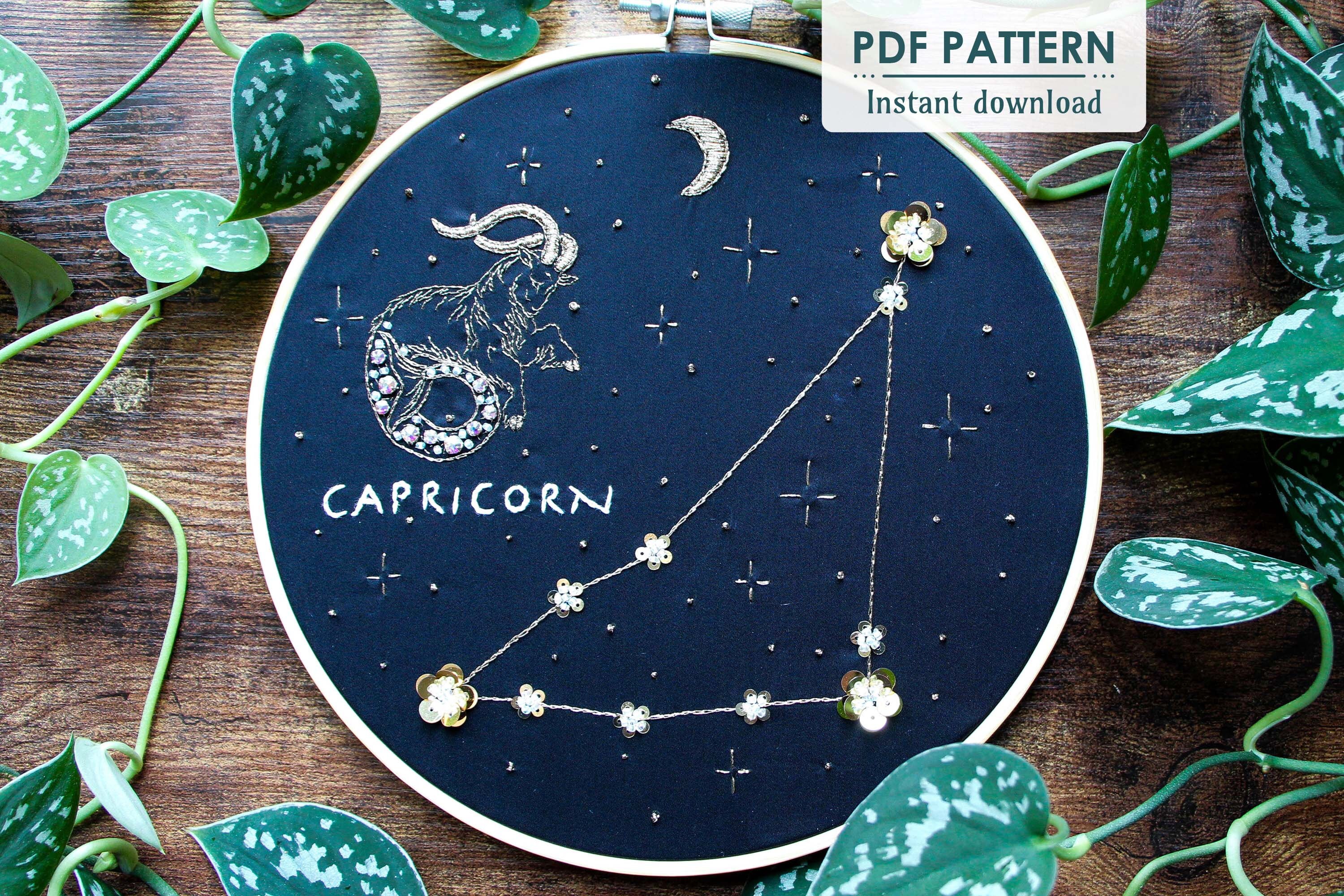 Capricorn Star Sign Zodiac Hand Embroidery Pattern Digital - Etsy