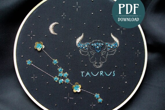 Taurus Zodiac Hand Embroidery Pattern Downloadable PDF | Etsy