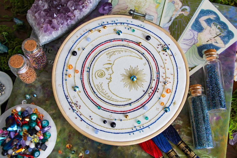 Moon Galaxy Hand Embroidery Pattern, PDF Download, Easy Bead Embroidery ...
