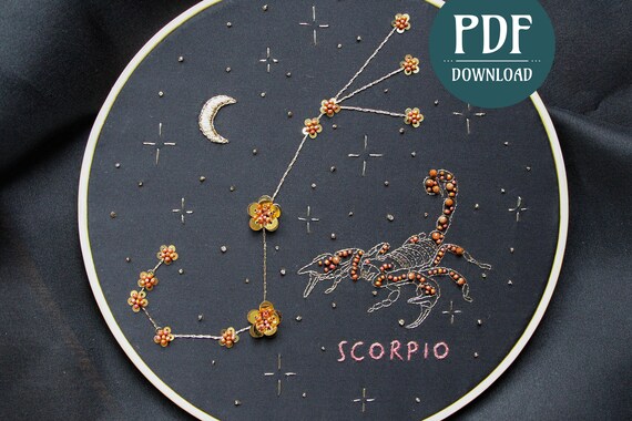 Scorpio Zodiac Hand Embroidery Pattern Downloadable PDF - Etsy